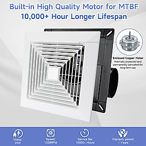 Fanspex Bathroom Ceiling Exhaust Fan, Household Bath Vent Ventilation Fan with 0.95 Sones Quiet Operation, 90 CFM, 4-in Duct, 25W Energy-Saving, 9.8"x9.8" (Installation Size 8.2"x8.2")