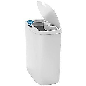 Sooyee 13.3 litres Bathroom Trash Can with lid,3.5 Gallon Automatic Trash Can,Touchless Trash Can for Kitchen,Office,Bedroom,Bathroom,Living Room,White(Not Included Batteries)