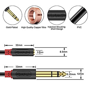 J&D 3.5mm to 1/4 Headphone Adapter Cable, Gold Plated Audiowave Series 3.5mm 1/8 inch Female TRS to 6.35mm 1/4 inch Male TRS PVC Shelled Stereo Audio Cable for Mixer Guitar Piano Amplifier Speaker