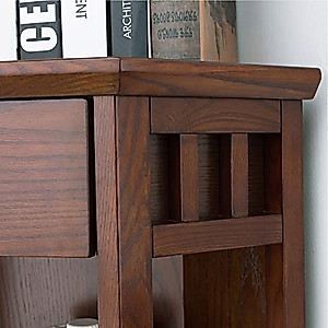 Leick Home 82263 Mantel Height 3 Shelf Corner Bookcase with Drawer Storage, Mission Oak, Brownbronze