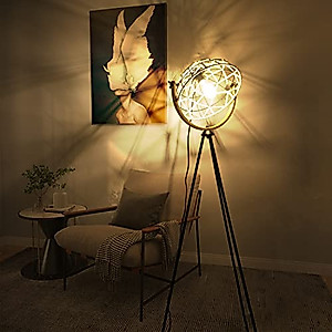 Floor lamps boho chic decor for living room,farmhouse adjustable Metal tripod Standing Tall lamp/Table Lamp,handmade rattan Lampshade Floor Lights bright lighting for Bedroom games Room Office