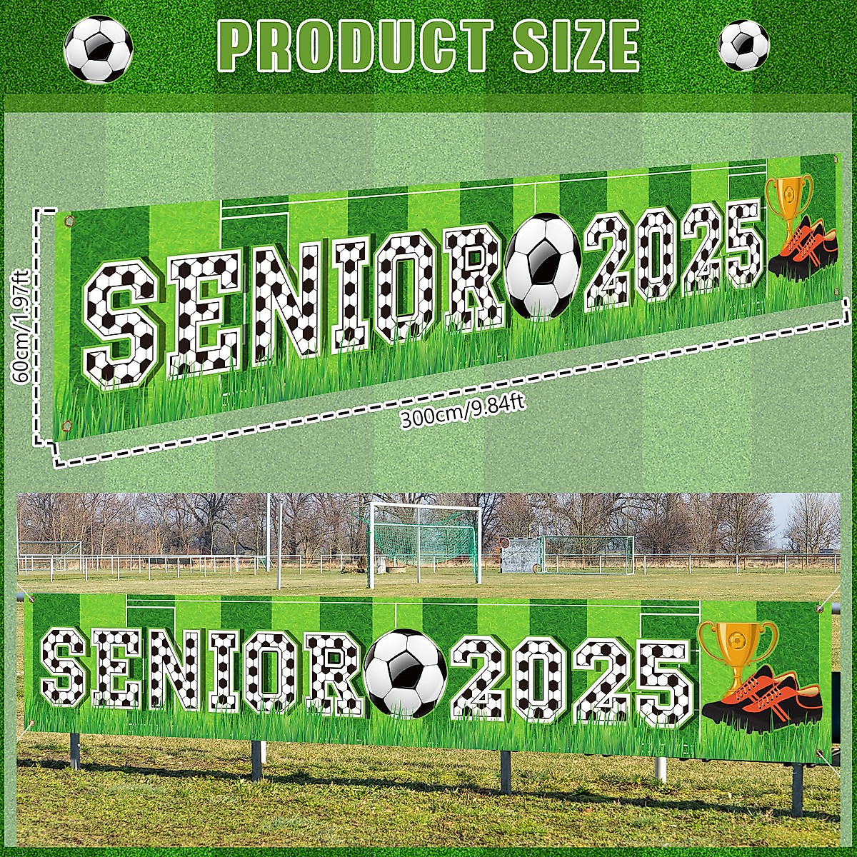 FuWeave Soccer Graduation Party Decorations Large 2025 Senior Night Soccer Banner 9.84 x 1.97 ft Soccer Backdrop Photography for Soccer Player Gift Sport Party Favors Decoration