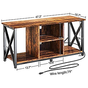 FABATO Wood 55 Inch TV Stand and Entertainment Center with 4 Socket Plug-in Station, 3-Height Adjustable Shelf, and Wire Threading Holes