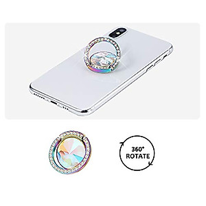 lenoup Iridescent Glitter Bling Bling Phone Ring Holder,Sparkle Phone Ring Artificial Diamond Stand,Rhinestone Cell Phone Finger Ring(Rainbow)