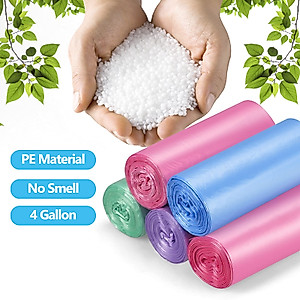 150 Counts Small Trash Bags, Garbage Bags 4 Gallon, 5 Liter Trash Can Liners , Bathroom trash bags wastebasket for bathroom home office , Thick 0.6 MIL /Capacity 4 Gal/5 Rolls, Colored