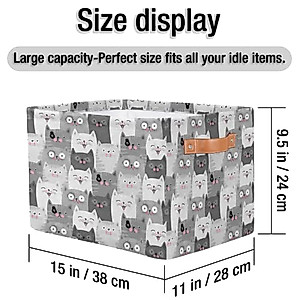 Storage Basket Bin, Animal Cats Funny Pattern Large Collapsible Storage Cube Box with Handle Durable Waterproof Closet Shelf Organizer for Toy Nursery Bedroom Laundry Basket, 1 Pcs