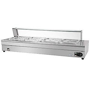 VEVOR 110V Bain Marie Food Warmer 12 Pan x 1/3 GN, Food Grade Stainelss Steel Commercial Food Steam Table 6-Inch Deep, 1800W Electric Countertop Food Warmer 96 Quart with Tempered Glass Shield