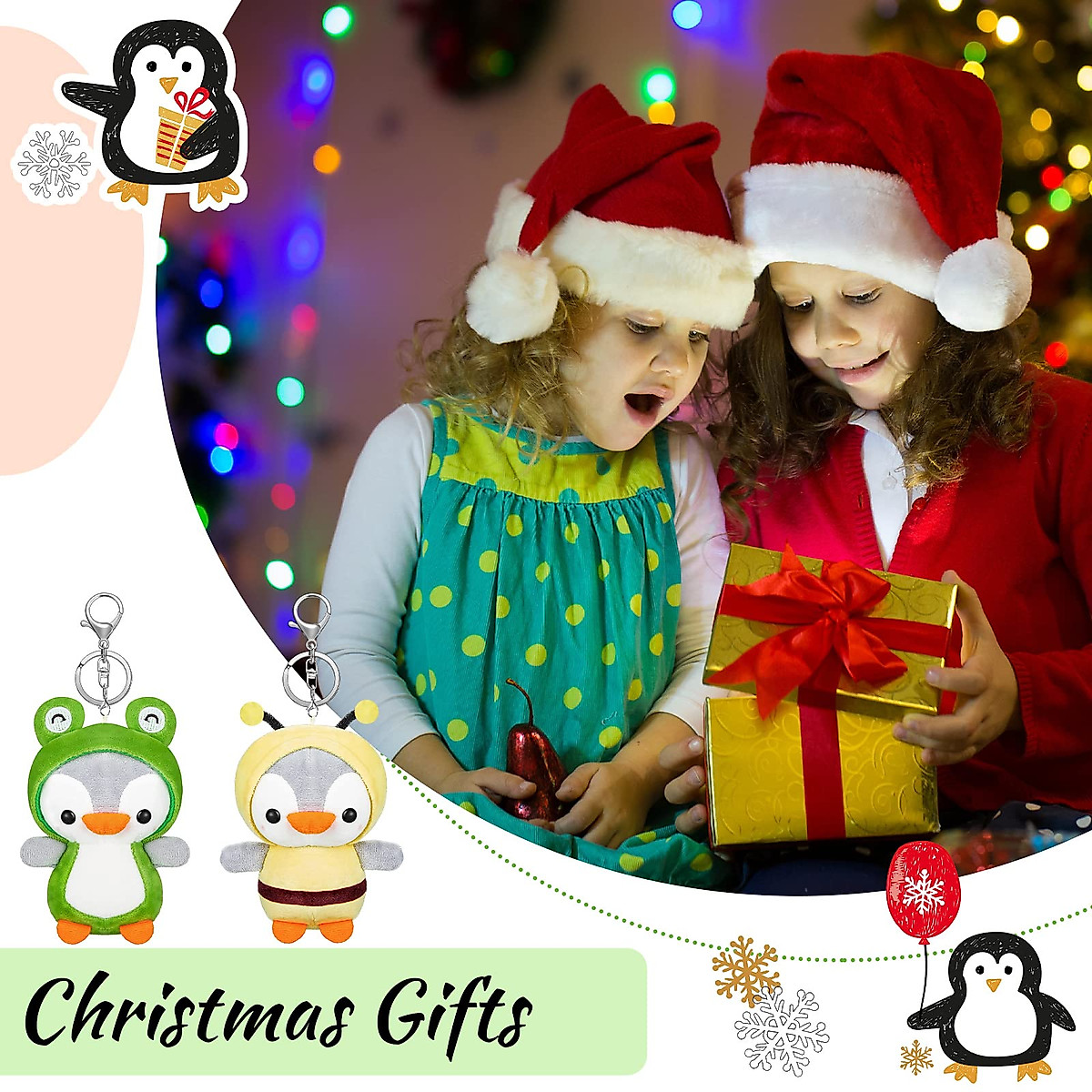 Hinly Cute Penguin Keychains 2 Pieces Stuffed Penguin Plush Pendant Small Frog Bee Stuffed Animal 5 Inch Mini Penguin Toys for Backpacks Accessories Kids Birthday Party Favors, Green and Yellow