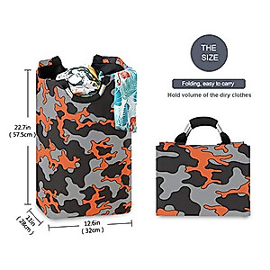 One Bear Camouflage Laundry Basket Fashion Orange Gray Black Camo Large Foldable Laundry Hamper with Handles Collapsible Laundry Bucket for Toy Clothes Book