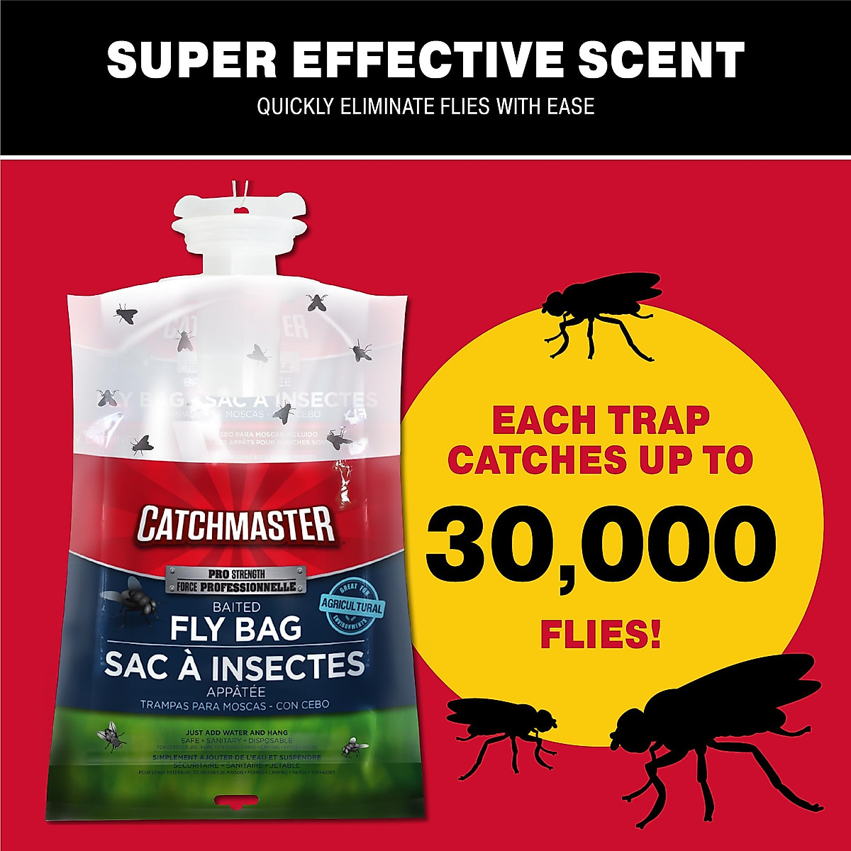 Catchmaster Fly Trap Bundle, Fly Bag 2-Pack & Fly Ribbon 20-Pack, Fruit Fly Traps for Indoors & Outdoors, for Garage, Backyard, Pool, Patio & Camping