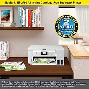 Epson EcoTank ET-2760 Wireless Color All-in-One Cartridge-Free Supertank Printer with Scanner and Copier. Full 1-Year Limited Warranty (Renewed Premium)