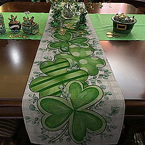 ARKENY St Patricks Day Lucky Green Shamrock Table Runner 72 Inches Eucalyptus Leaves Spring Seasonal Holiday Decor for Dining Table Indoor Home Farmhouse Tabletop Decoration AT386