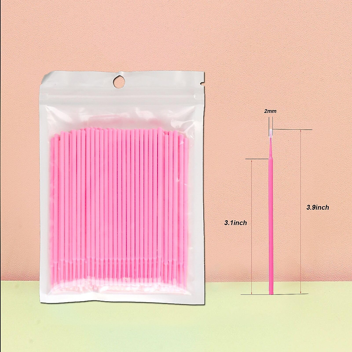 1200PCS Disposable Micro Applicators Brush for Eyelash and Make up Brushes and Personal Care Microswabs Pink (Head Diameter: 2.0mm)