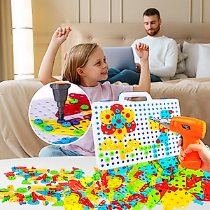 Haifeng 237 Pieces Creative Mosaic Toy Drill Puzzle Set for Kids, STEM Learning Educational Toys, Drill and Screwdriver Engineering Building Kit for Boys and Girls Ages 3 4 5 6 7 8 9 10 Year Old