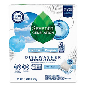 Seventh Generation Dishwasher Detergent Packs, Blasts Away Stuck-On Food, Free & Clear, 45 Packs