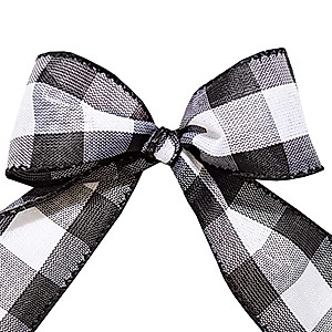 Morex Ribbon 7398.60/50-613 Cambridge 2.5" X 50 YD Wired Ribbon, Black and White, Buffalo Check Plaid Ribbon for Gift Wrapping, Christmas Decorations Indoor Home Decor, Craft Supplies & Materials