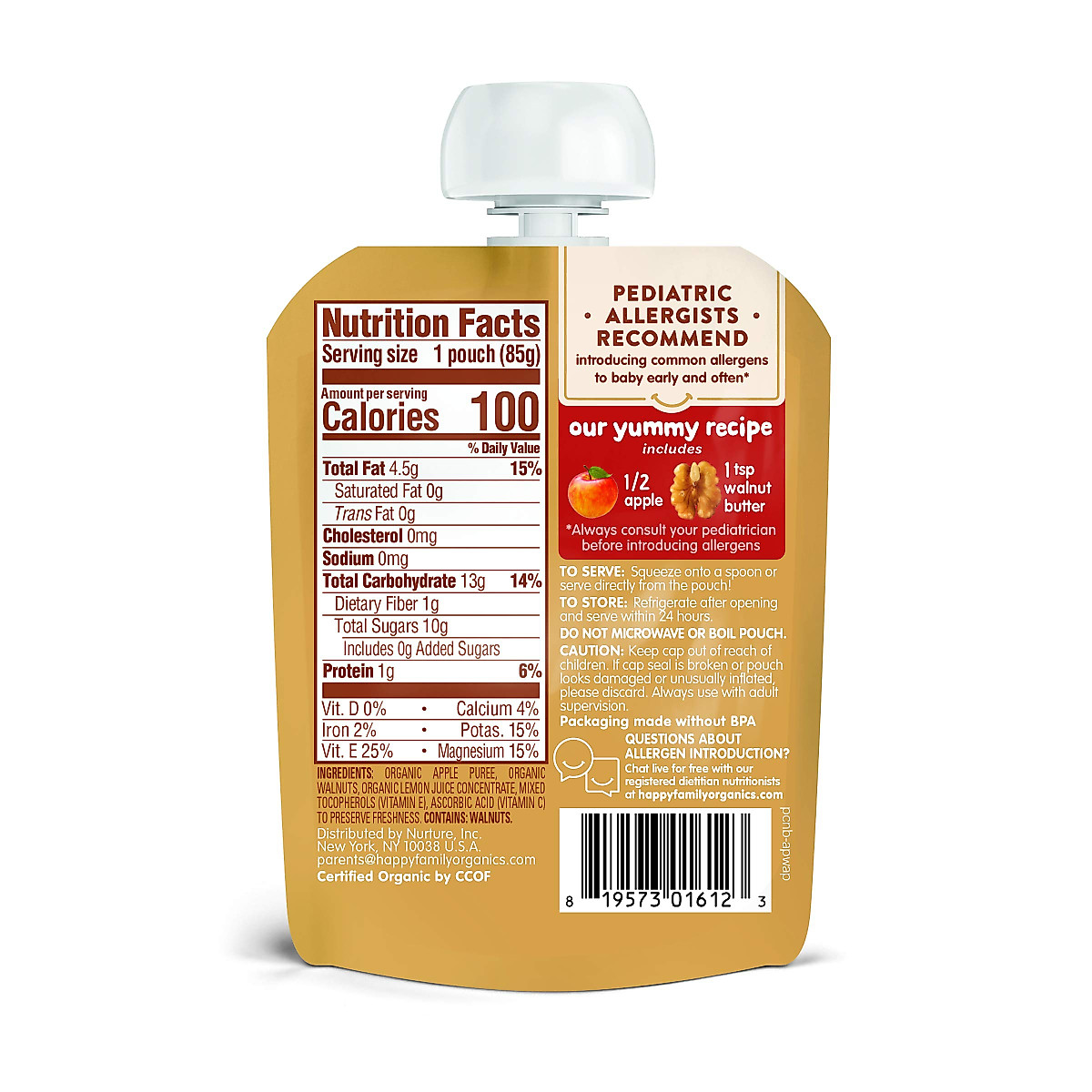 Happy Baby Organics Nutty Blends, Apple & Walnut Butter, 3 Ounce (Pack of 8)