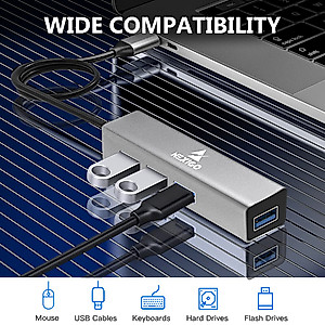 NexiGo 4-Port USB 3.0 Hub, Aluminum Portable USB Hub, 2 Ft Cable, [5Gbps High Speed, 4.5W Charging Supported] for MacBook, Mac Pro/Mini, iMac, Surface Pro, Laptop, USB Flash Drives, Hard Drives