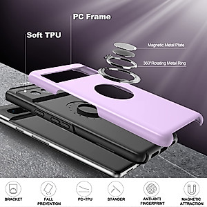 Gritup Pixel 7 Case, Google Pixel 7 Case with HD Screen Protector, Shockproof Google Pixel 7 Phone Case with 360° Magnetic Ring Holder Kickstand Phone Case for Google Pixel 7 Purple