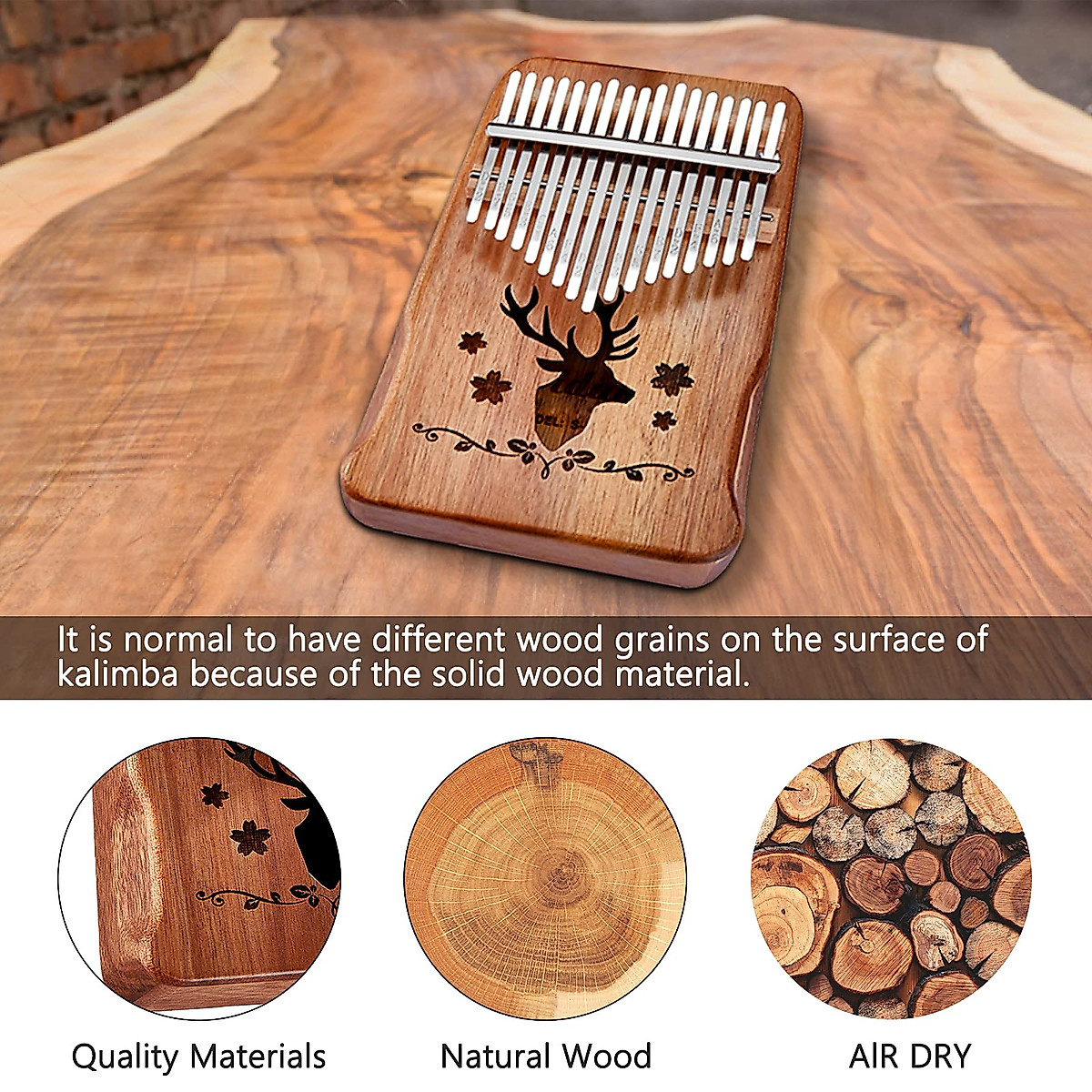 Topnaca Finger Piano Mbira with Study Instruction, Tune Hammer and EVA Piano bag, Acacia wood, Portable Kalimba for Kids Adult Beginners（Brown)