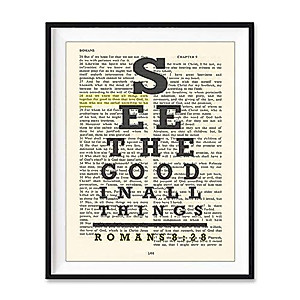 See the Good in All Things, All Things Work for Good, Romans 8:28 Eye Chart Christian Unframed Art Print, Vintage Bible Verse Scripture Wall and Home Decor Poster, Inspirational Gift, 8x10 Inches