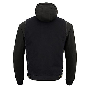 Milwaukee Leather MDM3020 Men's Black Denim '5-in-1' Club Style Vest with Removable Hoodie - Large