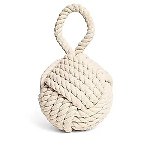 3 Pounds Decorative Weighted Door Stop,Rope Knot Doorstop Heavy,Decorative Doorstop with Handle, Fabric Weighted Floor Stop for Bedroom Living Room Exterior Doors (White Spherical)1