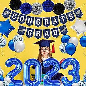 Blue and White Graduation Decorations 2023 Blue Graduation Decorations Class of 2023 Blue Graduation Party Decorations 2023 Congrats Grad Banner for Graduation Party Decorations 2023