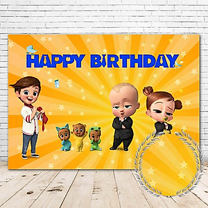 Boss Boy Happy Birthday Backdrop 1st Birthday White Boss Theme Baby Shower Background Vinyl 2nd Birthday Boss Girl Banner for Party Supplies (7X5FT)