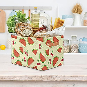Fabric Storage Bins Watermelon Seed Cherry Small Shelf Basket With Handles Decorative Cubes Box Organizer Containers for Shelves Home Office Decor