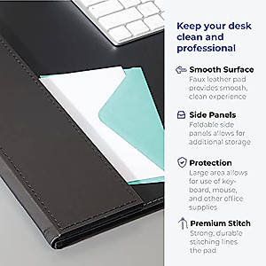 Artistic Monticello Executive Desk Pad, Smooth Writing Desk Mat That Protects Desktop from Scratches & Stains, 24" x 19", Black/Gray
