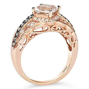 LE VIAN 1/3 Carat White and Chocolate Diamond with Cushion Cut Morganite Halo Engagement Ring for Women in 14k Rose Gold (H-I/Fancy Brown, VS2-SI2, cttw) Anniversary Promise Ring Size 7