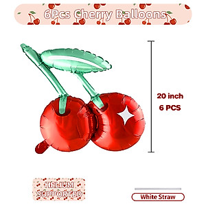 6Pcs Cherry Balloons,20 Inch Cherry Fruit Balloons For Fruit Cherry Theme Birthday Wedding Baby Shower Party Decoration