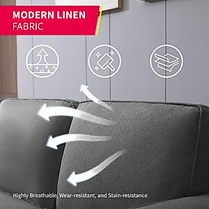 MUZZ 3-Seater Sectional Sofa with Movable Storage Ottoman, Modern Linen Sectional Couch with Side Pockets, L Shaped Sofa Couch for Living Room, Apartment,Office(Dark Grey)