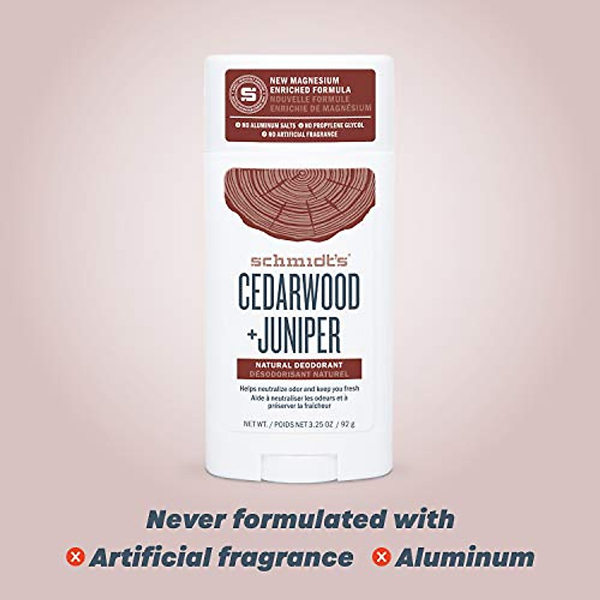 Schmidt's, Aluminum Free Natural Deodorant for Women and Men 24 Hour Odor Protection Certified Cruelty Free Vegan Deodorant oz, Cedarwood + Juniper, 3.25 Ounce