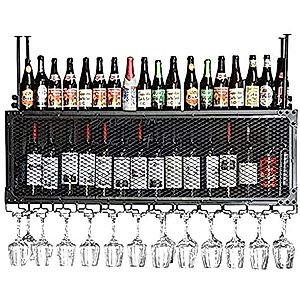 Wheel-hy Wine Rack Ceiling Wine Racks,Bar,Restaurant,Hanging,Wine Glass Rack,Ceiling Rack Storage s Hanging Wine Bottle and Glass Holder 2-Tier Wine Stemware Holder/Black/L80W30Cm