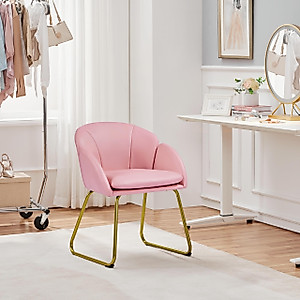 Yaheetech Modern PU Leather Armchair, Flower Shaped Makeup Chair Vanity Chair with Golden Metal Legs for Living Room/Makeup Room/Bedroom/Home Office/Kitchen, Simple Pink