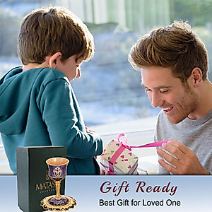 Matashi Hand-Painted Enamel Tall 5" Kiddush Cup Set with Stem and Tray Embellished with Crystals and Hamsa Design for Weddings Shabbat Havdalah Passover Goblet Judaica Gift Home Decor Blessings Cup