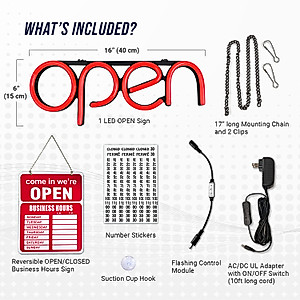 Flashing LED Neon Open Sign Light for Business with ON & Off Switch - Lightweight & Energy Efficient for Restaurants Offices Retail Shops Window Storefronts - Red