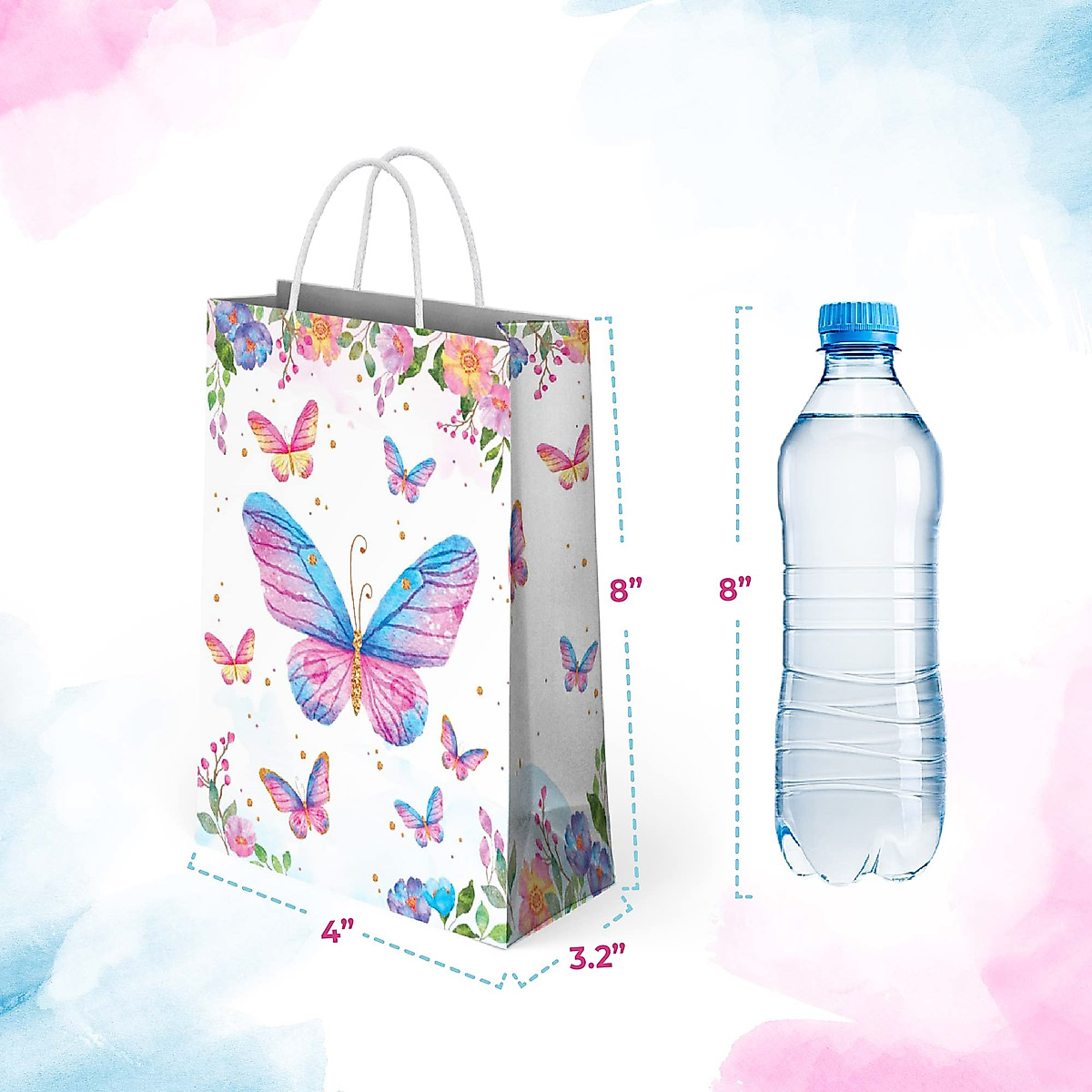 Butterfly Party Bags Pack of 16 – Printed Butterfly Gift Bags with Handles – Sturdy Butterfly Goodie Bags for Treats & Gifts | Stylish Butterfly Candy Bags, Ideal for Any Butterfly Themed Party