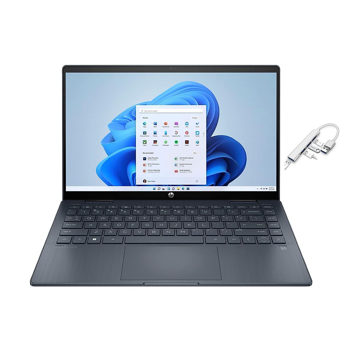 HP Pavilion 2-in-1 14" FHD IPS Touch-Screen Laptop | 12th Generation Intel Core i3-1215U | Windows 11 Home in S Mode | Blue | with USB3.0 HUB Bundle (Blue, 8GB RAM | 1TB SSD)