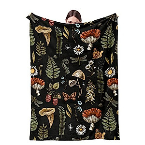 Mushrooms Blanket Soft Flannel Fleece Throw Blanket for Couch Sofa Bed (Wild Forest Mushrooms, 60x50in)