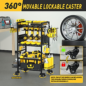 Mefirt Power Tool Organizer Cart, Heavy Duty 5 Tier Rolling Tool Cart on Wheels, Garage Floor Standing Rolling Storage Cart with Drill Set Rack, Mechanic Utility Cart for Workbench & Outdoors Working