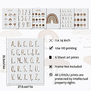 LIYAOLI Alphabet Poster for Toddlers Wall Art Print Boho Rainbow Wall Decor Numbers Weather Abc Poster 11 x 14 inch Set of 6 Unframed for Classroom Kids Nursery Playroom Neutral Wall Decor