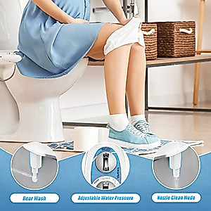 YASFEL Bidet Toilet Seat Attachment - Fresh Water Non-Electric Bidet Toilet Seat Attachment w/Self-cleaning Nozzle and Easy Water Pressure Adjustment, Bidet Toilet Seat Attachment (Blue White)