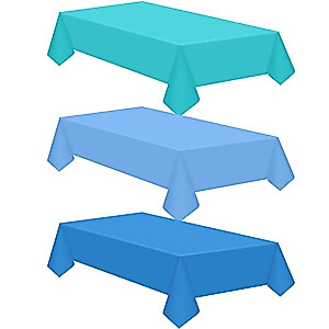 12 Pcs Plastic Table Cloth Disposable Table Cover Plastic Table Cloth for Indoor or Outdoor Tables Parties Picnic Birthdays and Weddings, 54" x 108" (Lake Blue,Sky Blue,Dark Blue)