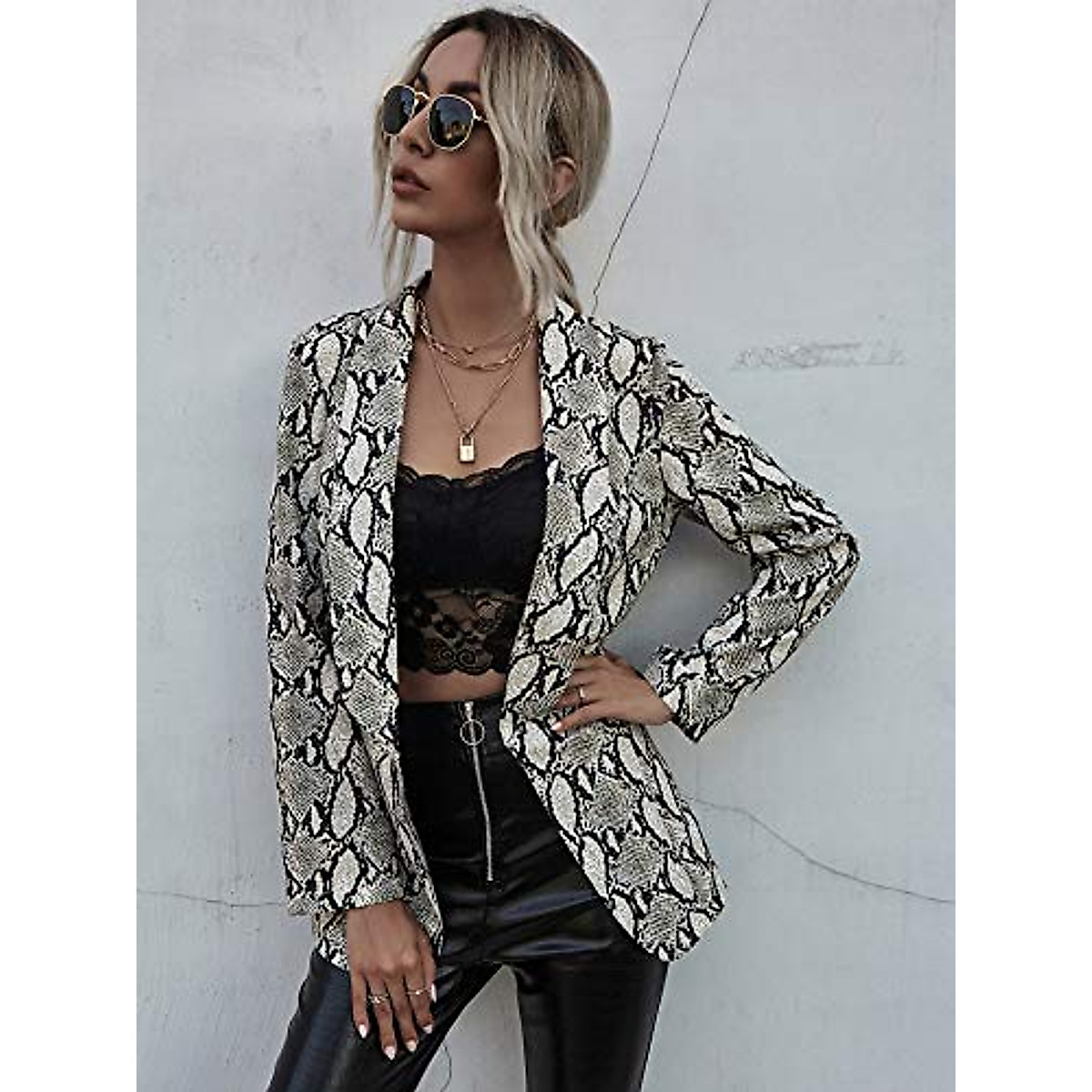 Floerns Women's Long Sleeve Open Front Snakeskin Print Blazer Outerwear Multicolor-4 XL