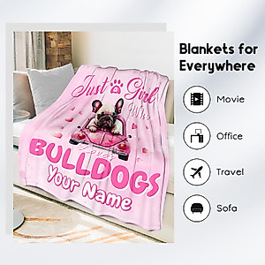 Custom French Bulldog Blanket Gifts, Frenchie Gifts for Dog Lovers Present Ideal, 60"x80" Pink Blanket for Girls Mom Dog Themed Gifts, Personalized Flannel Kids Throw Blankets for Living Room