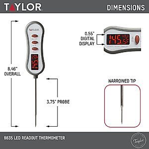 Taylor Digital Instant Read Meat Food Grill BBQ Kitchen Cooking Thermometer with Bright LED Display, Gray