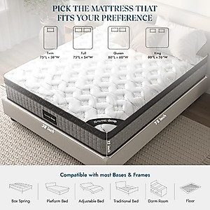SAYRE SLEEP 12” Diamond Innerspring Hybrid and Cooling Gel Memory Foam Mattress, Pressure Relief, and Motion Isolation, CertiPUR-US and Oeko TEX Certified, Assembled in USA - Twin Mattress